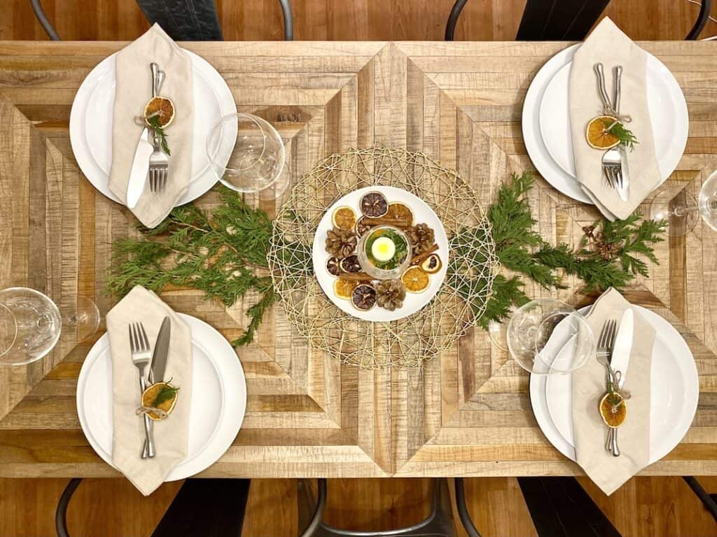 Beautiful holiday table decor with natural materials